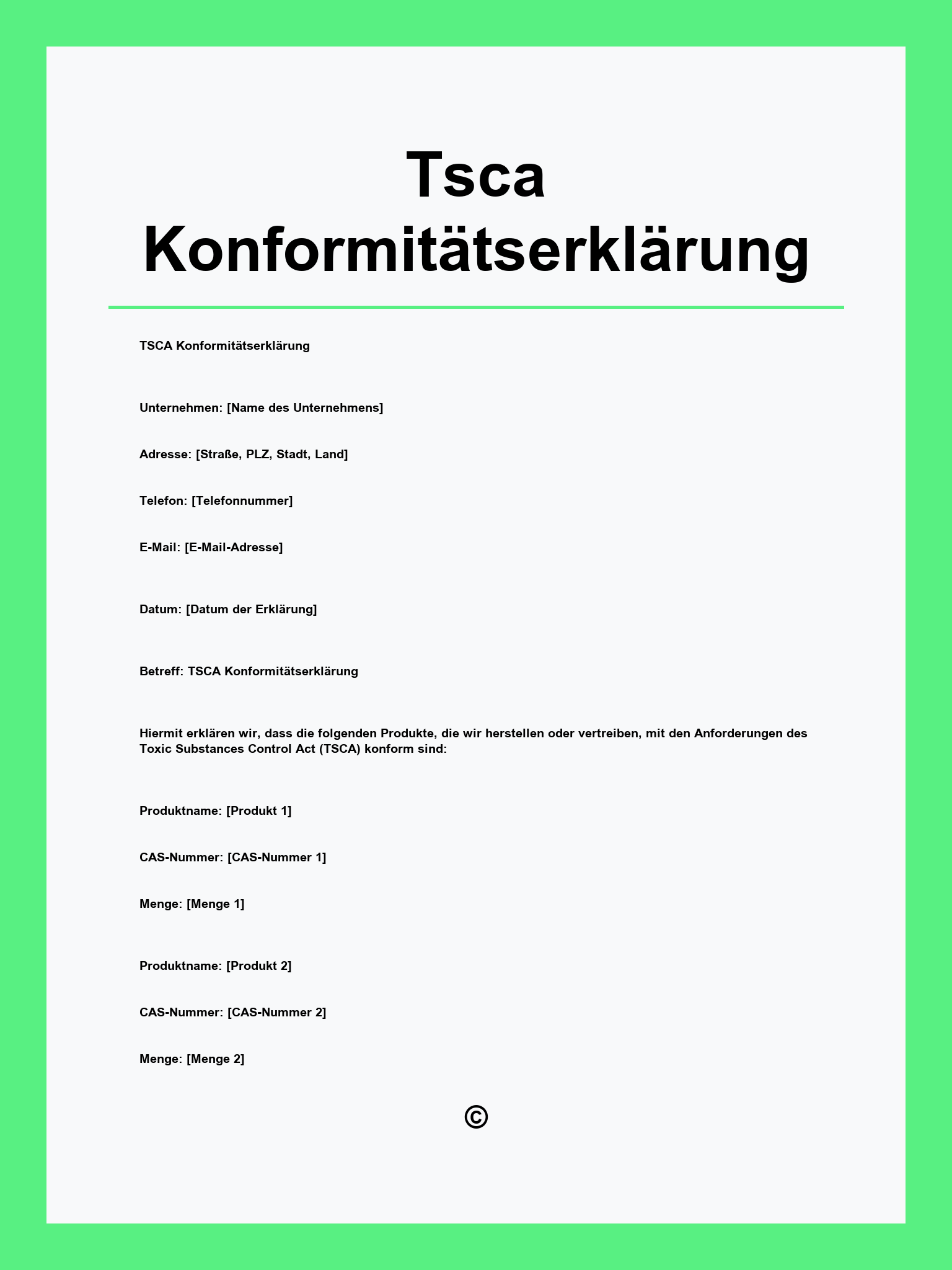 Tsca Konformitätserklärung Vorlage